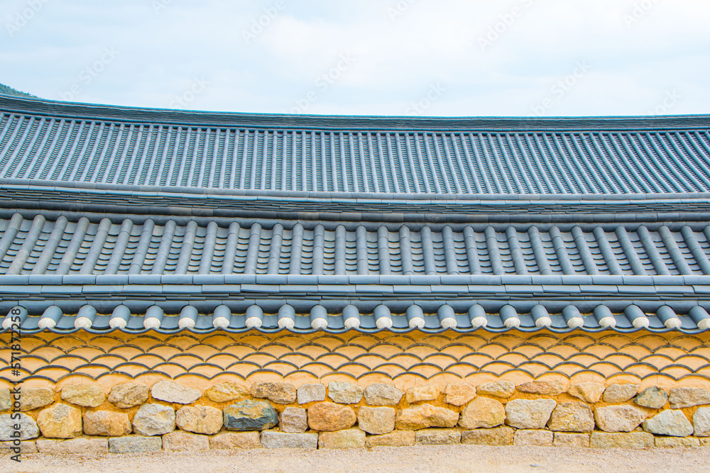 Solar panels on a gable roof. Beautiful, large modern house and solar ...