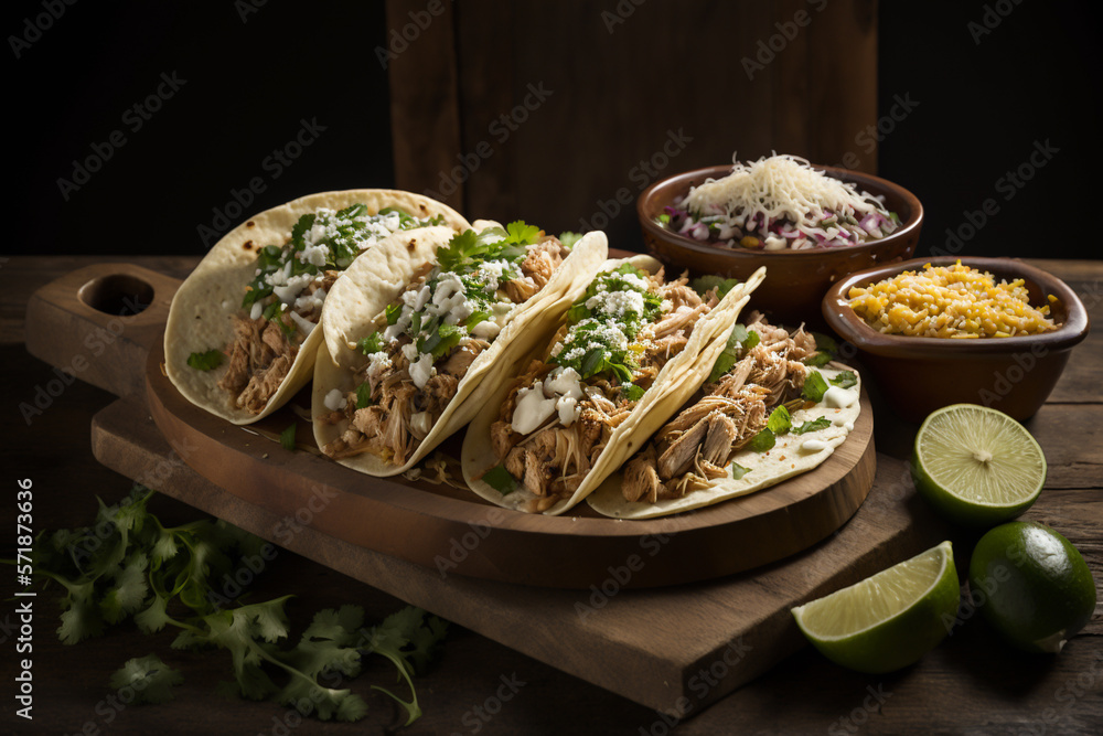 Professional upscale photography of staged authentic Mexican tacos ...