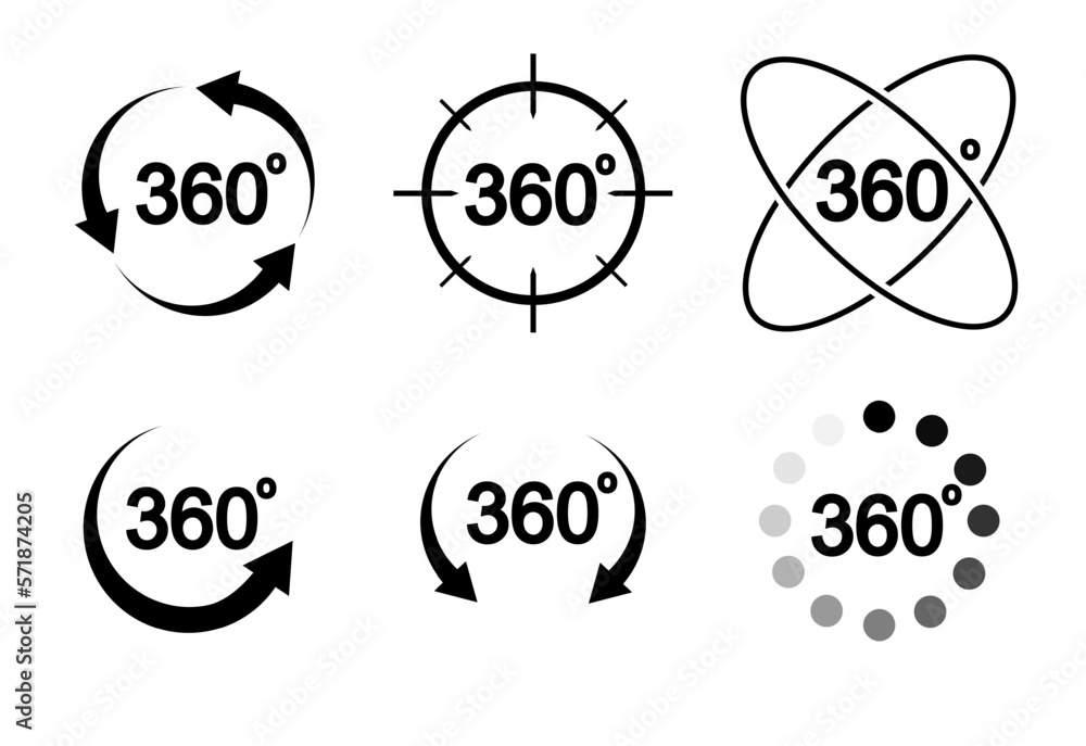 360 degrees view related sign set isolated on transparent background ...