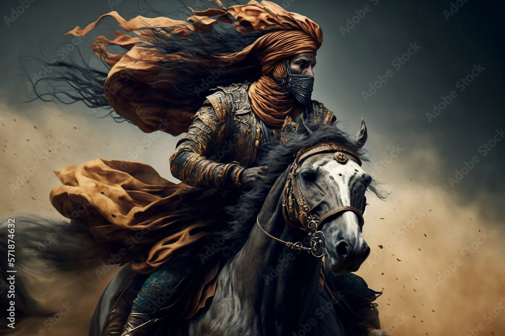 sultan or caliph, king, riding a horse, with a turban, generative ai ...