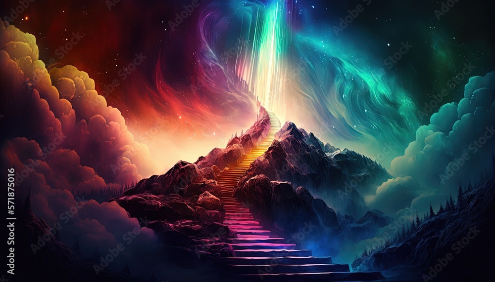 way path to heaven under starry sky with norther light , Generative Ai ...