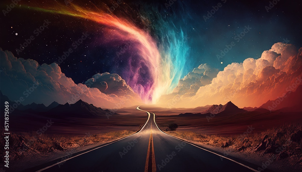 way path to heaven under starry sky with norther light , Generative Ai ...