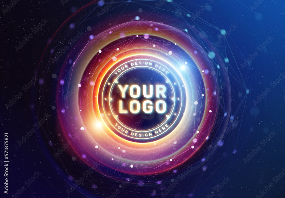 Glowing Logo Mockup with Connections and Halos Stock Template | Adobe Stock
