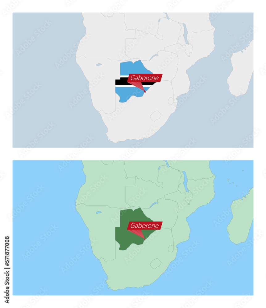Botswana map with pin of country capital. Two types of Botswana map ...
