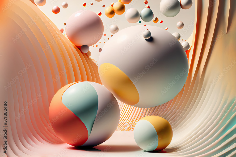 Generative AI illustration of round spheres and wavy textures Stock ...