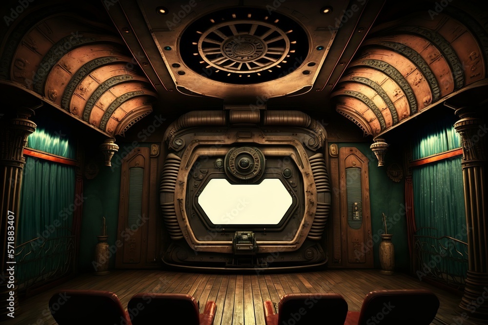 Vintage sci-fi art deco texture on victorian theater hall interior full ...
