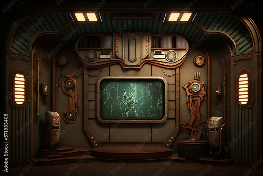 Vintage sci-fi art deco texture on victorian theater hall interior full ...