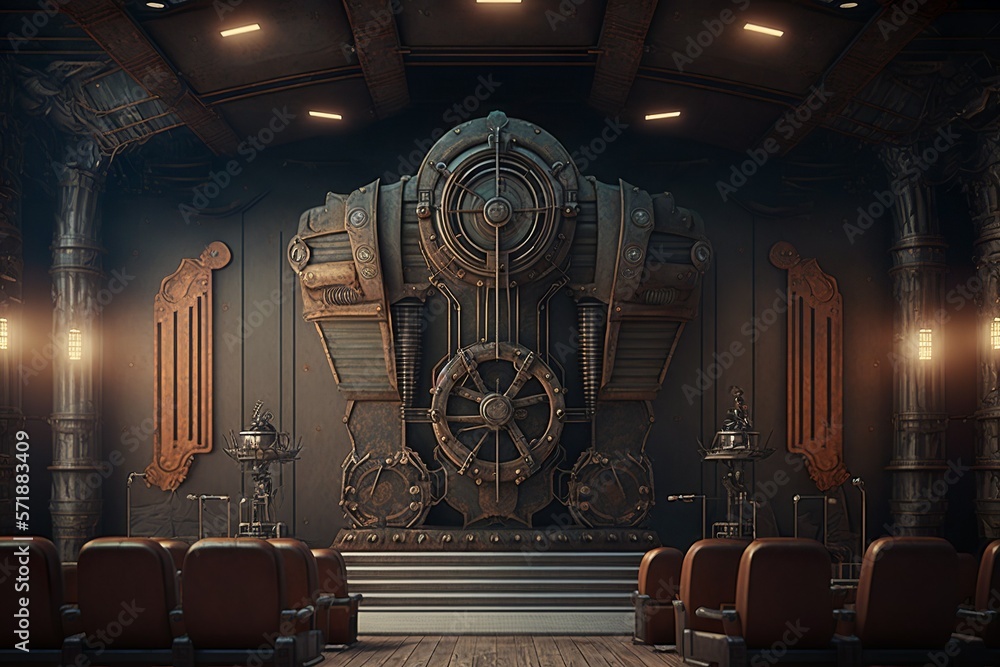 Vintage sci-fi art deco texture on victorian theater hall interior full ...