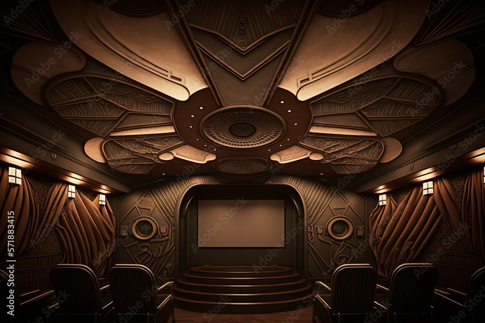 Vintage sci-fi art deco texture on victorian theater hall interior full ...