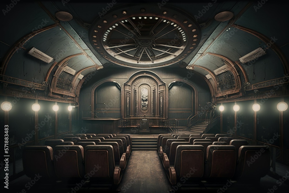 Vintage sci-fi art deco texture on victorian theater hall interior full ...