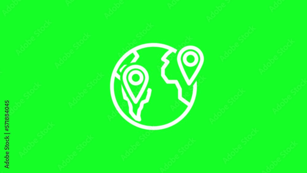 Animated plane trip white line icon. Flight destination. Geolocation ...