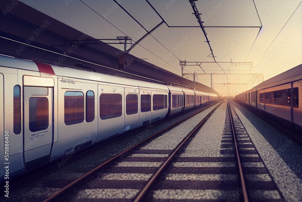 Railway rail transit and high-speed rail travel. Generative AI Stock ...