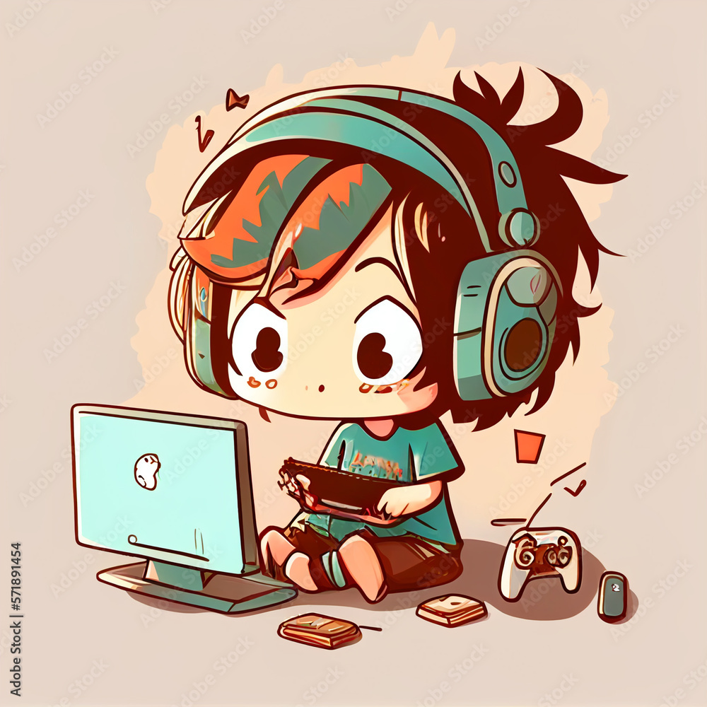Chibi Playing Video Games