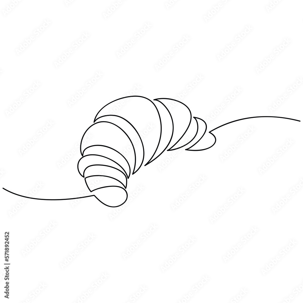 French croissant one line continuous drawing. Vector illustration. Hand ...