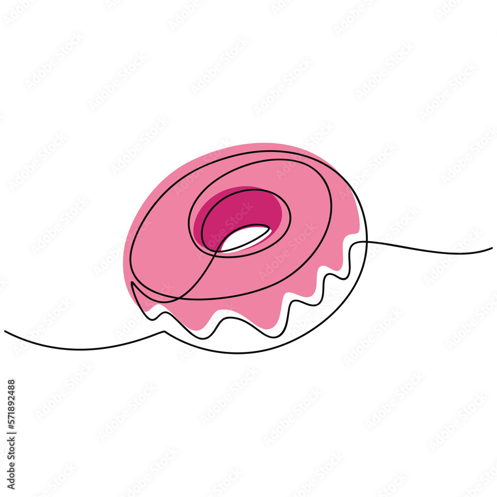 Glazed pink doughnut one line continuous drawing. Vector illustration ...