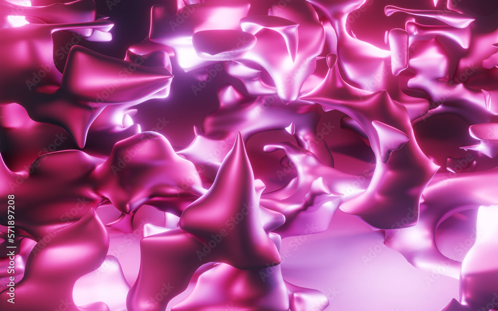 3d render, glowing pink liquid metal background. Psychedelic magenta ...