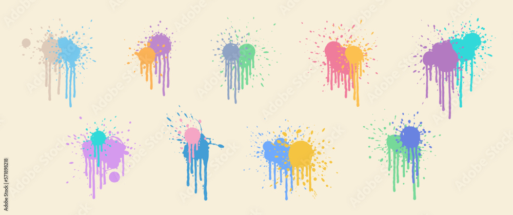 Graffiti effect stains. Grunge paint splatter with drops. Ink splash ...