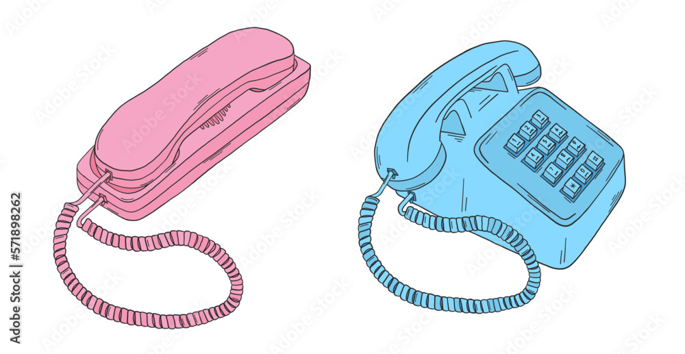 Retro phone doodle. 80s, 90s telephones set. Y2k trendy illustration ...