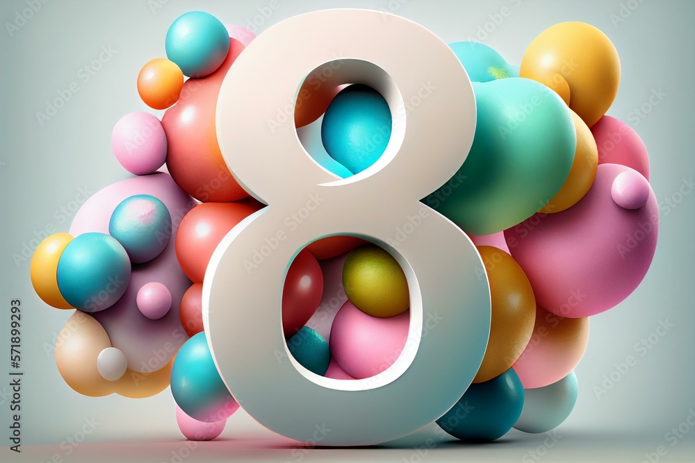 number 8, beautiful pastel colors, white background AI Generated Stock ...
