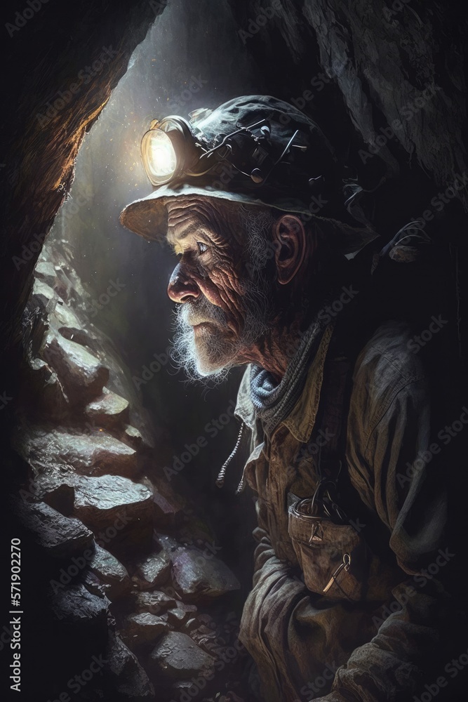 Elderly Caver Explorer With Headlamp, Unusual Hobbies, Cave Exploration ...