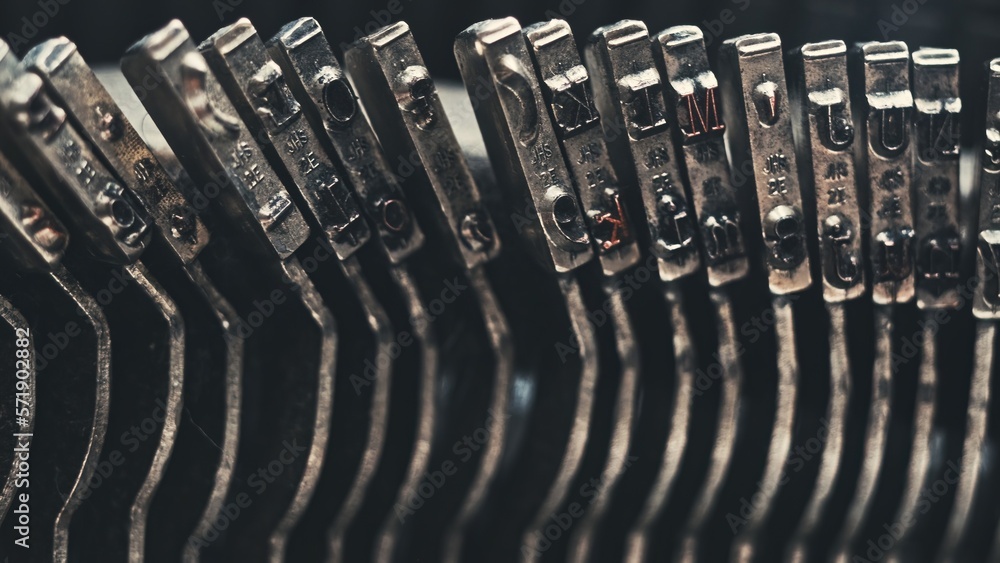 Letters and numbers on typo keys of an old manual typewriter on a retro ...