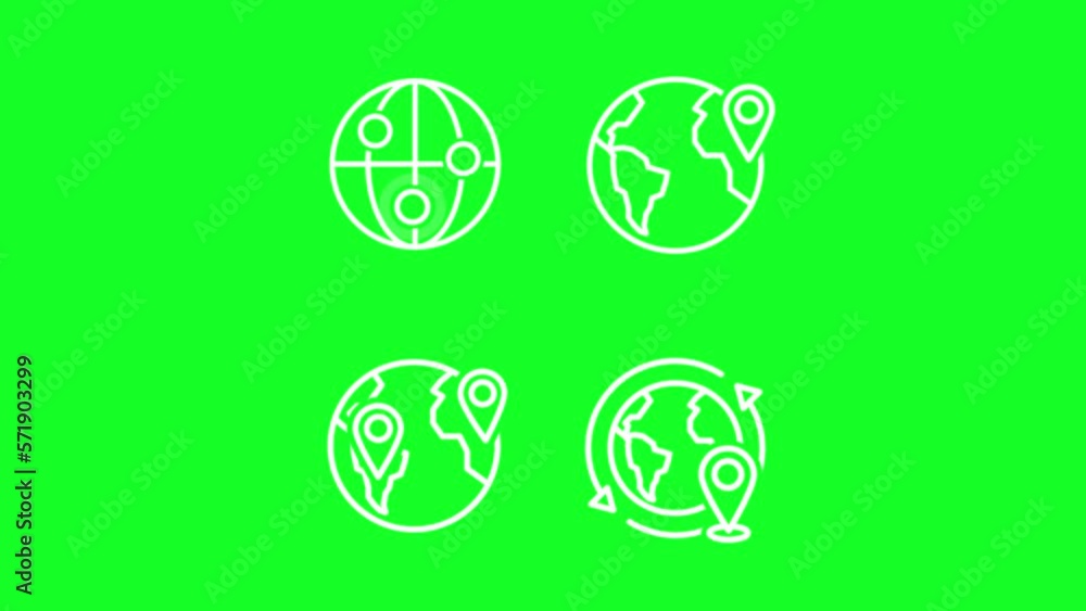 Animated travelling white line icons. Commercial flights. Tourism. Loop ...