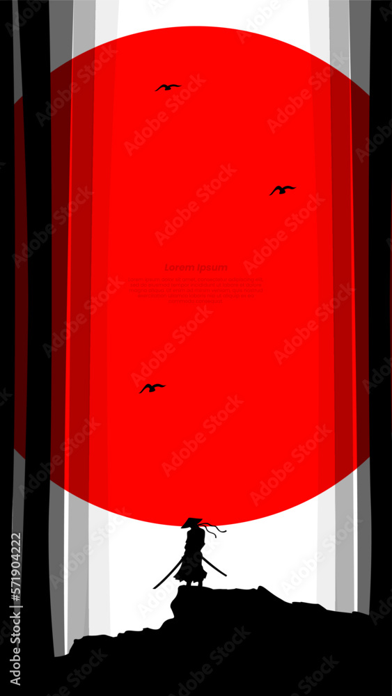 silhouette of a samurai background. Samurai with red moon wallpaper ...