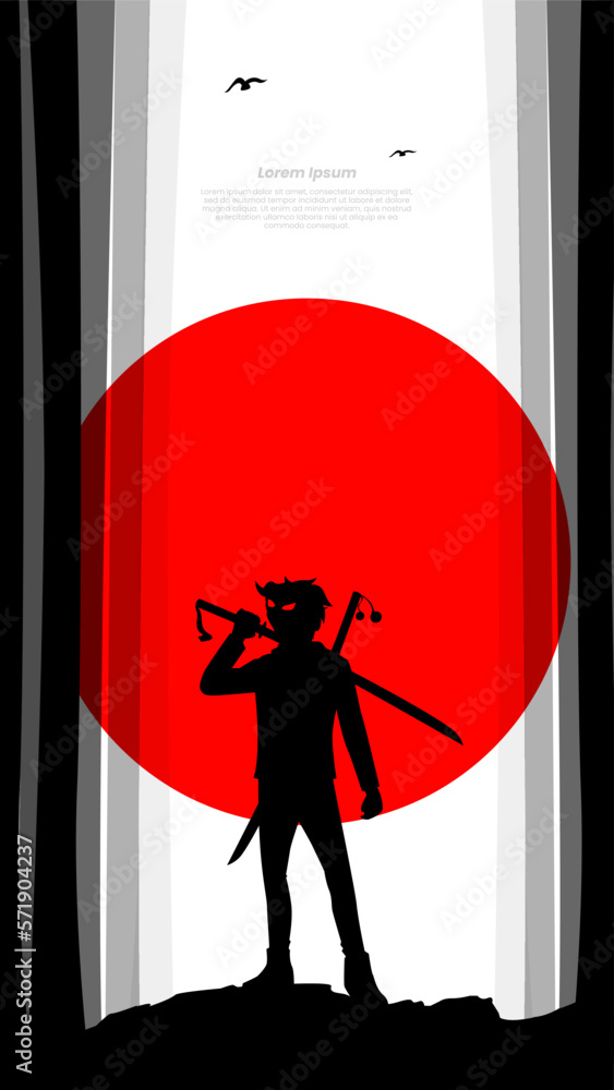 silhouette of a samurai background. Samurai with red moon wallpaper ...