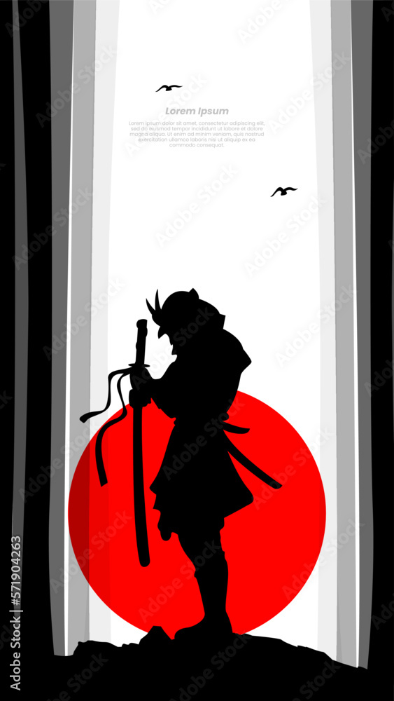silhouette of a samurai background. Samurai with red moon wallpaper ...