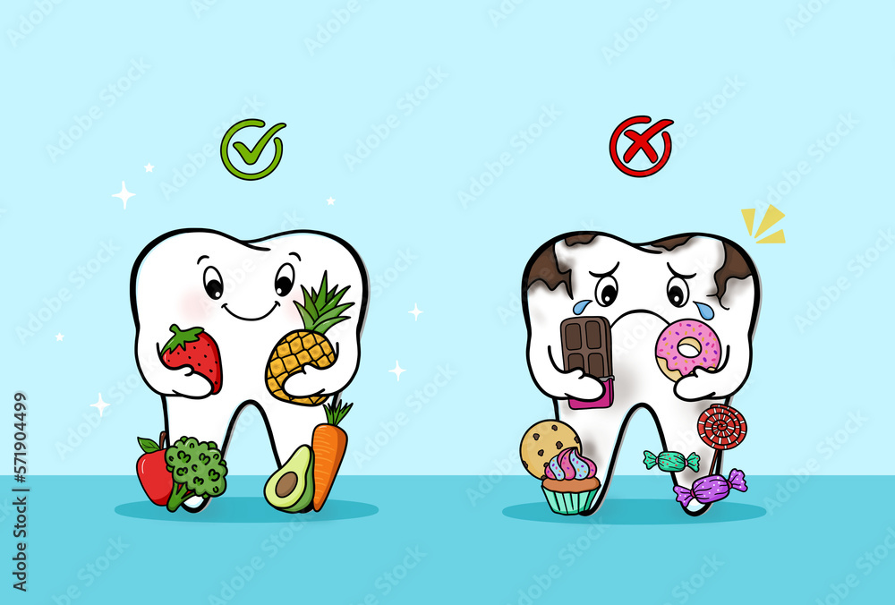 Ilustración de diente sano y diente no saludable, Cuidado bucal ...