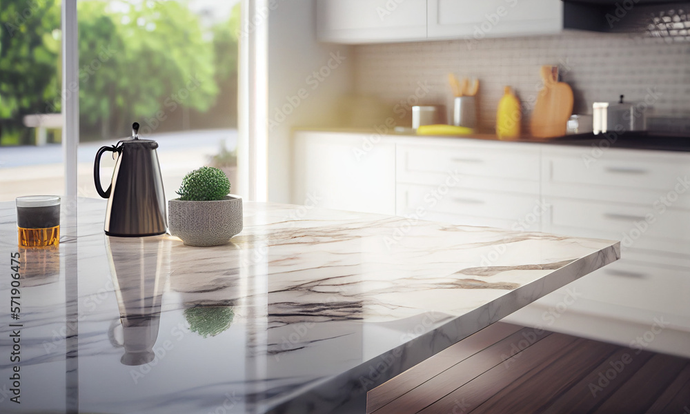 Marble table with modern kitchen background for product display ...