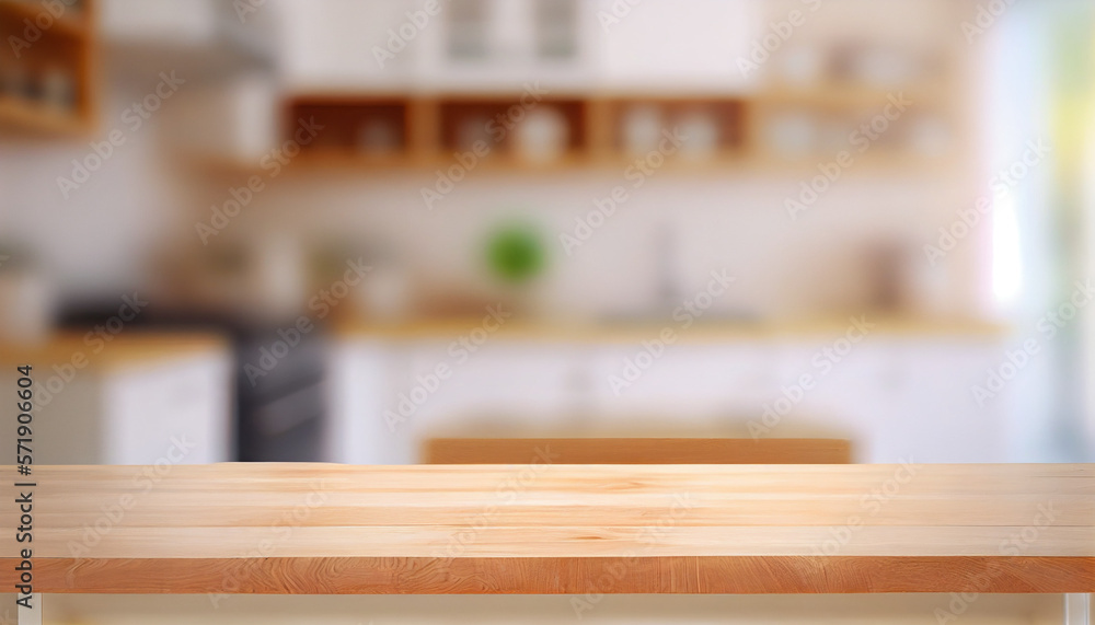 wooden table with modern kitchen background for product display ...