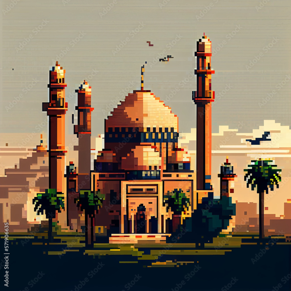 Islamic Mosque. 8 Bit Pixel Art Style. AI Generated Stock Illustration ...