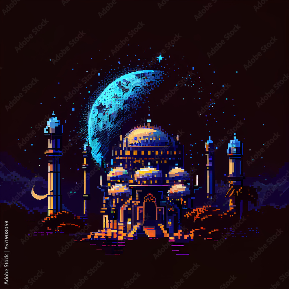 Islamic Mosque. 16 Bit Pixel Art Style. AI Generated Stock Illustration ...
