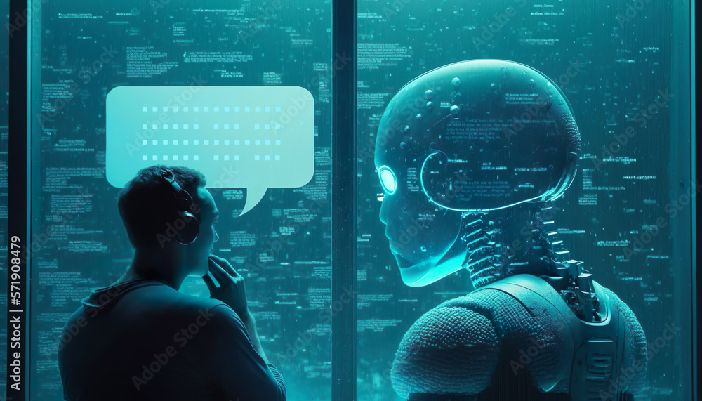 person talking with robotic ai.futuristic technology or machine ...