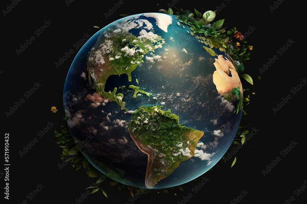 Green planet earth covered with flowers and trees, Earth Day theme ...