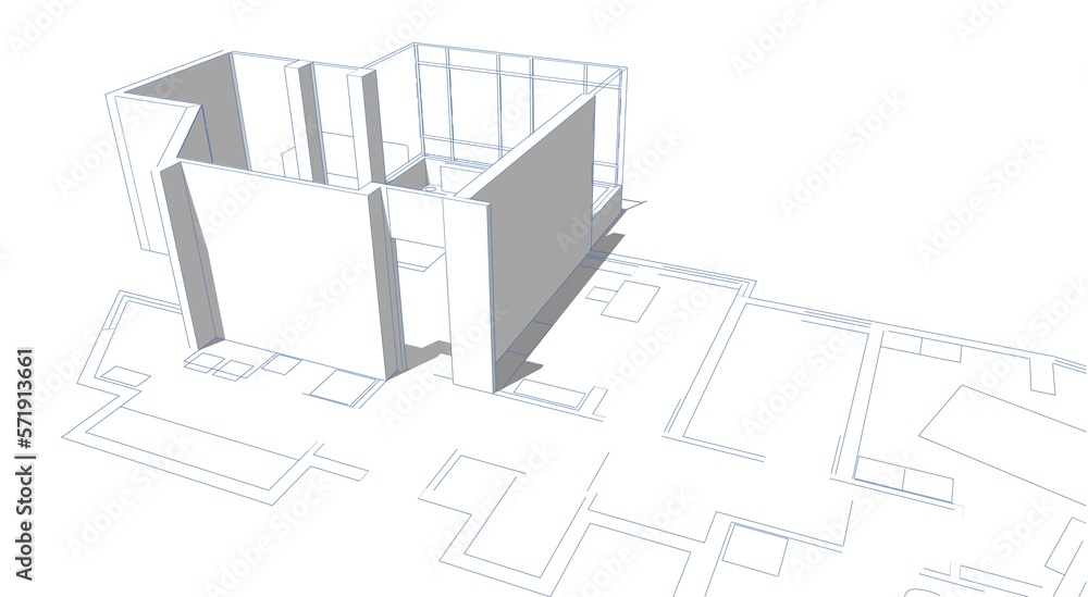 Architectural perspective, 3d illustration of a house plan both 2d and ...