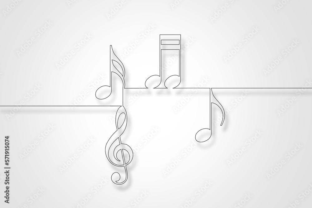 Poster one line drawing of isolated music notes on grey background ...