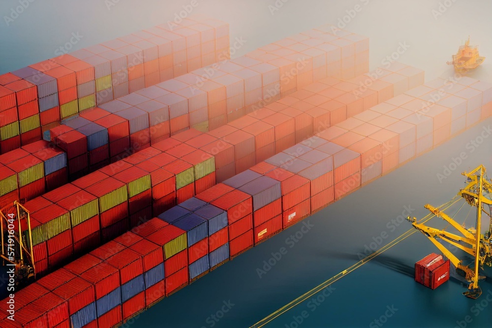 Aerial drone ultra wide top down photo of industrial cargo container ...