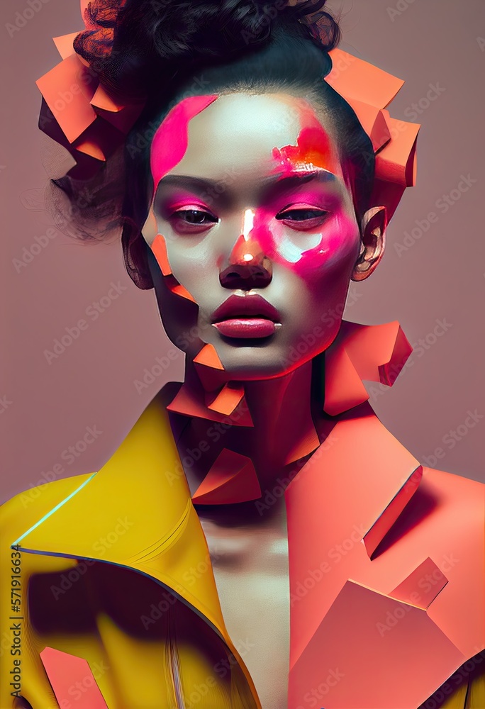 Abstract colorful concept of a fashion model, avant-garde experimental ...
