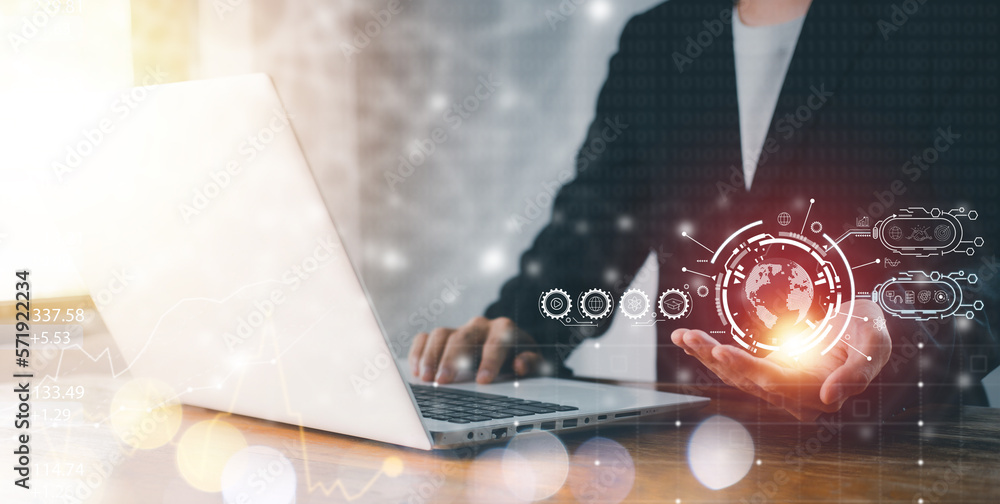 Global network connection, Social network communication. Businessman ...