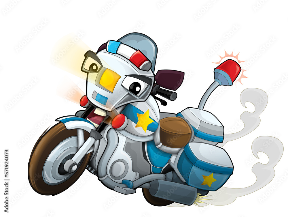Cartoon motorcycle police policeman driving to the rescue illustration ...