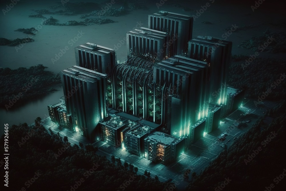 AI generation, 3D model of factory buildings Stock Illustration | Adobe ...