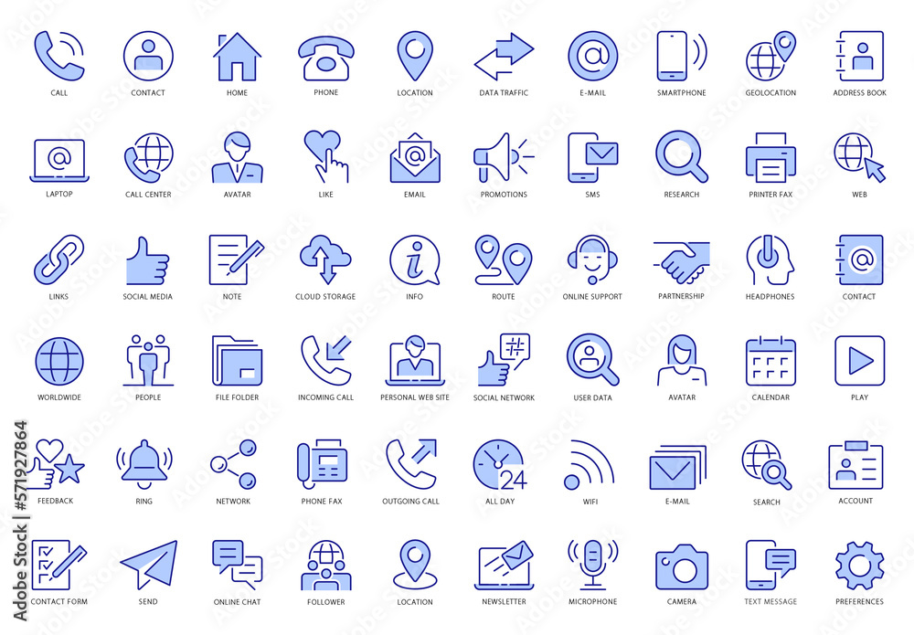 Contact Us Blue Icons Set Stock Template | Adobe Stock