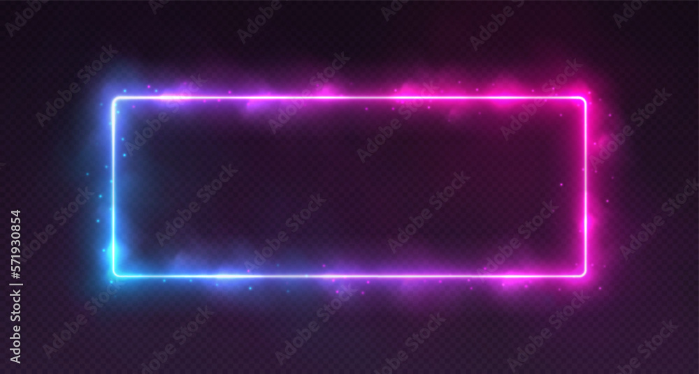 Neon rectangle with smoke and sparkles, gradient LED border with fog ...
