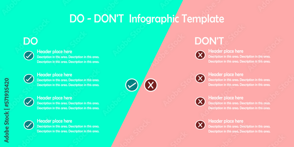 Infographic, List of Do vs Don't on white background. Checked and cross ...