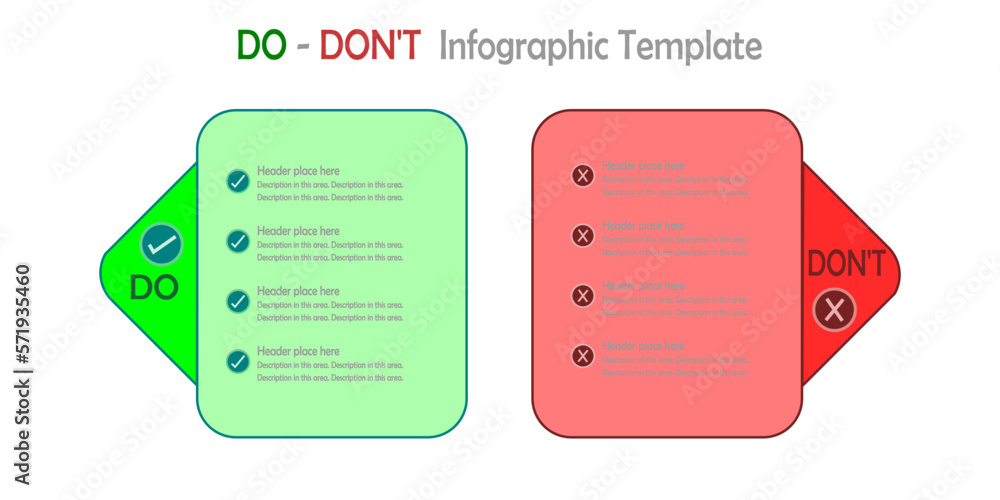 Infographic, List of Do vs Don't on white background. Checked and cross ...