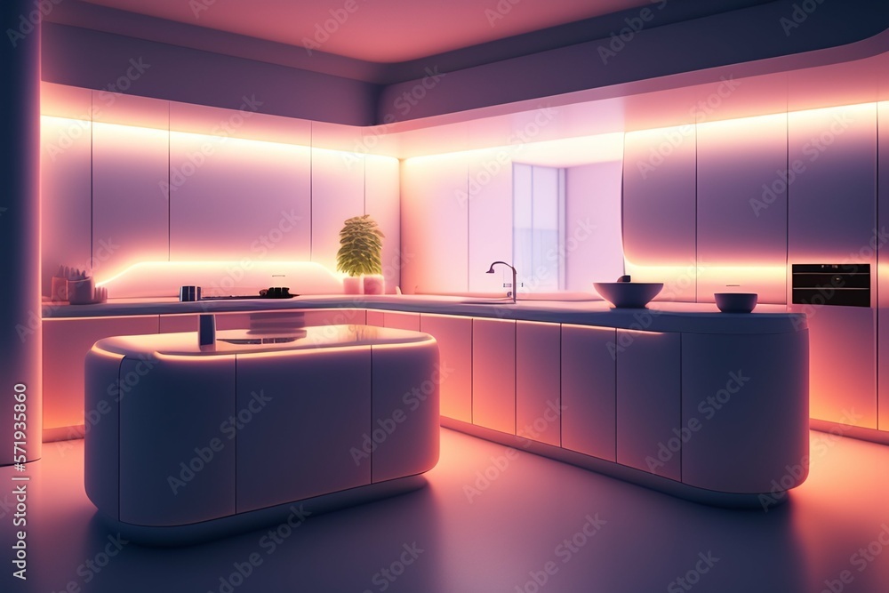 Futuristic minimalistic kitchen, interior, neon, glow, zaha hadid ...