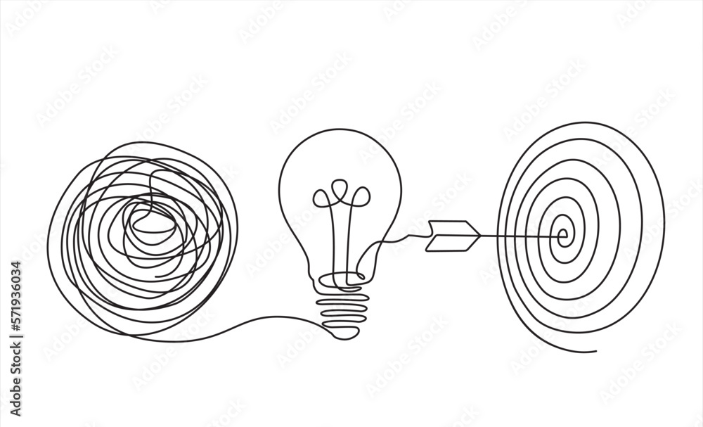 Chaos, light bulb and dart board, abstract minimalist concept. Metaphor ...