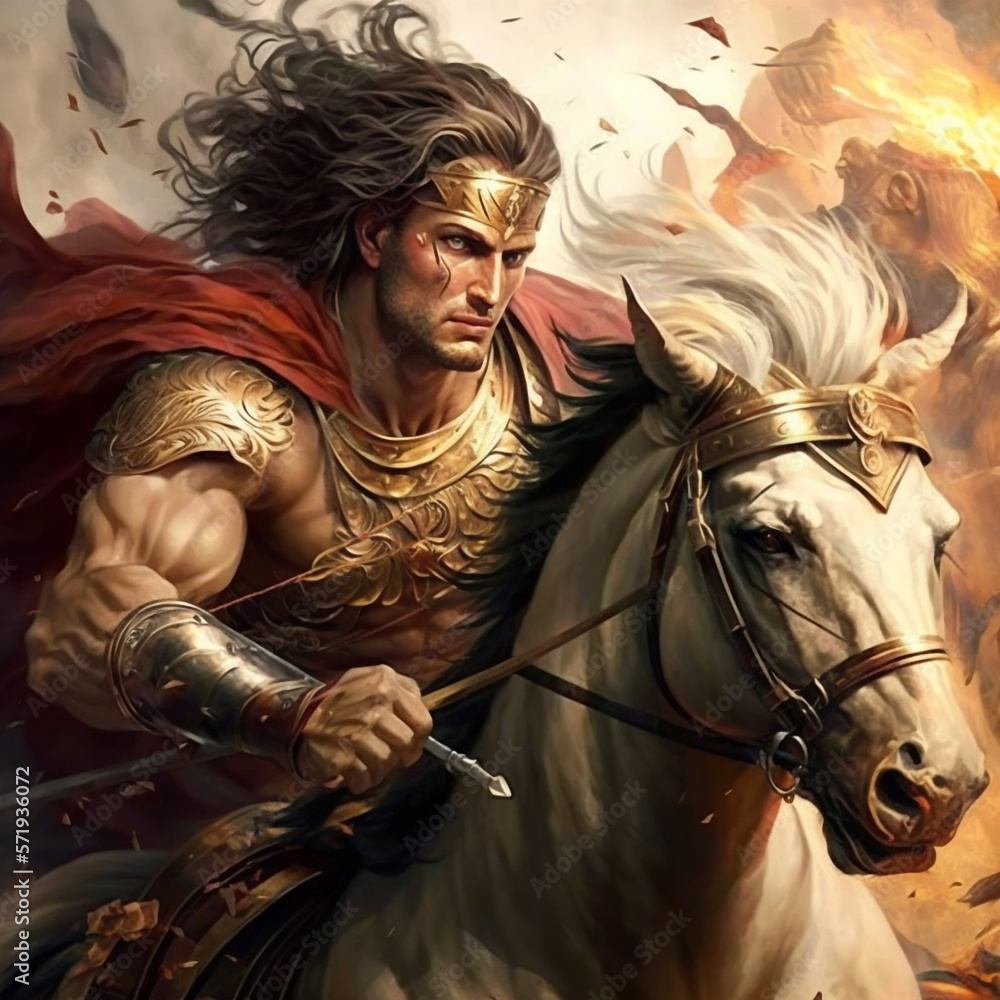 Alexander the Great Mounted on his Steed Horse. Battle in Ancient Times ...